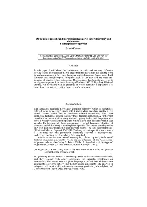 Pdf On The Role Of Prosodic And Morphological Categories In Vowel
