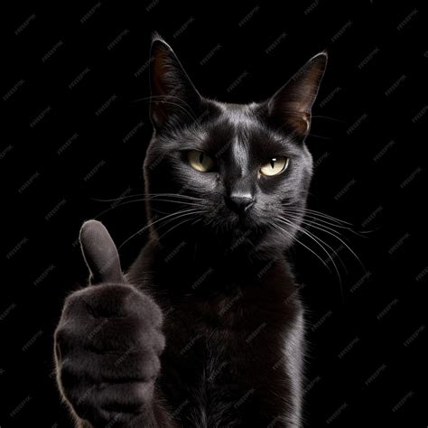 Un Chat Noir Avec Un Signe Du Pouce Levé Qui Dit « Pouce Levé Photo Premium