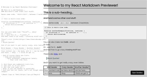 Fcc React Markdown Previewer Codesandbox