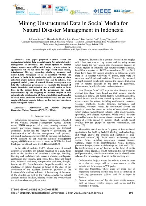 Pdf Mining Unstructured Data In Social Media For Natural Disaster Management In Indonesia