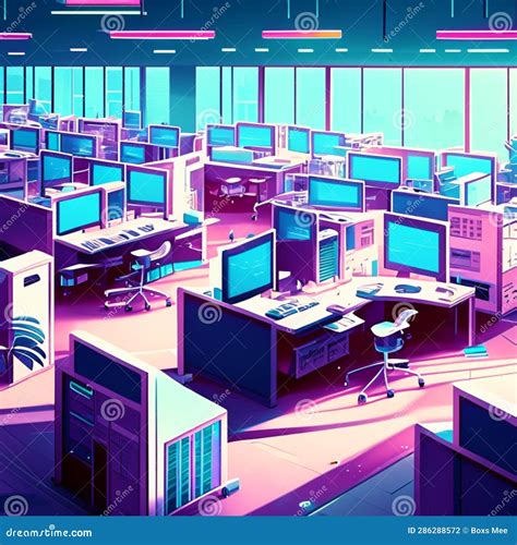 3d rendering of a big data center with lots of computer monitors
