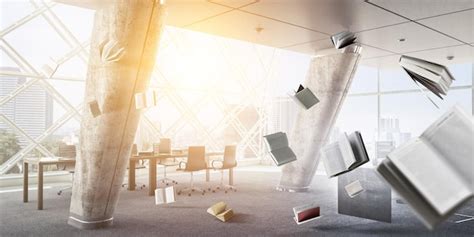 Premium Photo Office Workplace With Messy Flying Objects