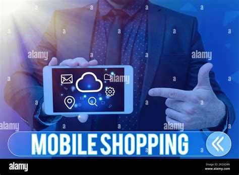 Text Caption Presenting Mobile Shopping Concept Meaning Buying And Selling Of Goods And