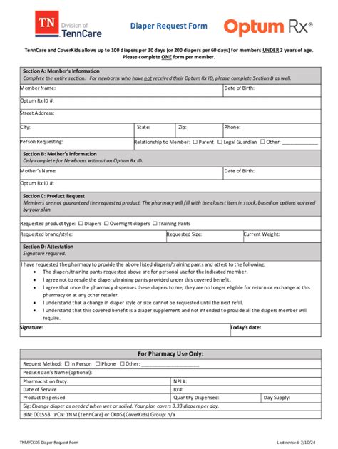 Tenncare Diaper Request Form Fill Online Printable Fillable Blank