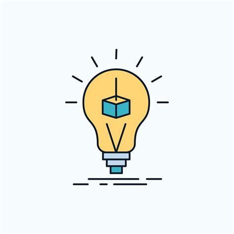 3d Cube Idea Bulb Printing Box Flat Icon Green And Yellow Sign And Symbols For Website And