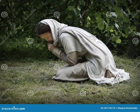 Praying Woman On Grass Lawn Stock Image Image Of Forgiveness Alone 247118173