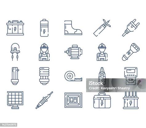 전기 및 전기 작업 요소 아이콘 세트 기술자에 대한 스톡 벡터 아트 및 기타 이미지 기술자 디자인 벡터 Istock