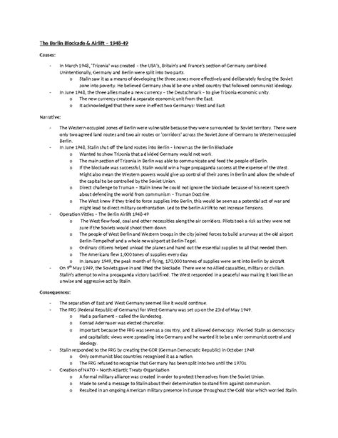 The Cold War Revision Notes Latest Superpower Relations And The Cold War 1943 91 Early