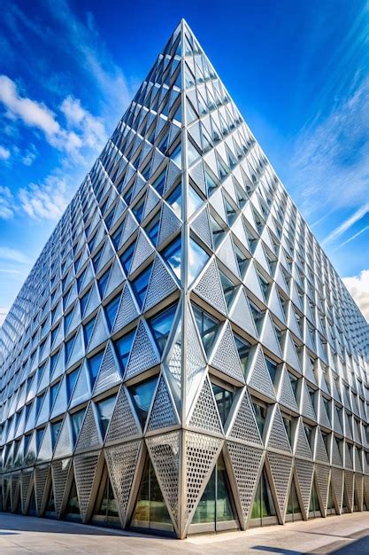 Building Structures Aluminum Triangle Geometry On Facade Of Modern