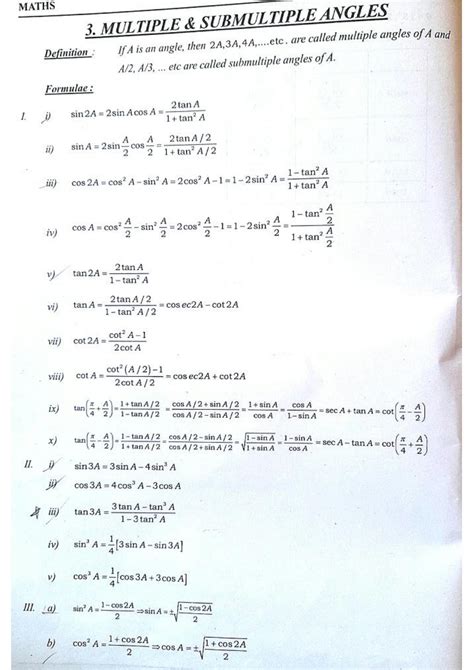 Solution Formula Multiple And Submultiple Angles Jee Studypool