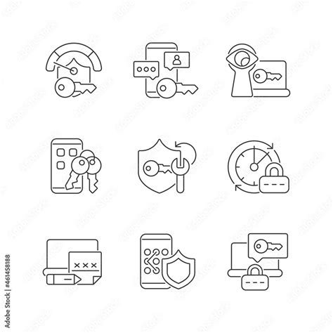Password Requirements Linear Icons Set Internet Safety Cyberspace Security Password
