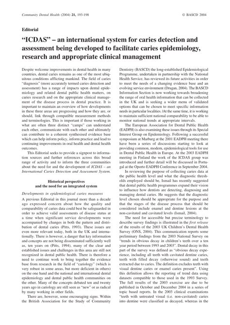 Pdf Icdas An International System For Caries Detection And Assessment Being Developed To
