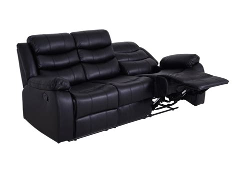 Roma Leather Recliner 3 Seater Sofa With Cup Holder Blackgrey