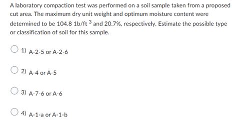 [solved] A Laboratory Compaction Test Was Performed On A S