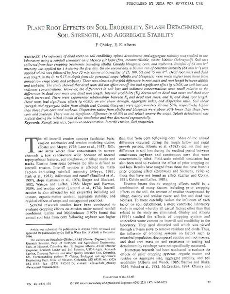 (PDF) PLANT ROOT EFFECTS ON SOIL ERODIBILITY, SPLASH …€¦ · SOIL ...