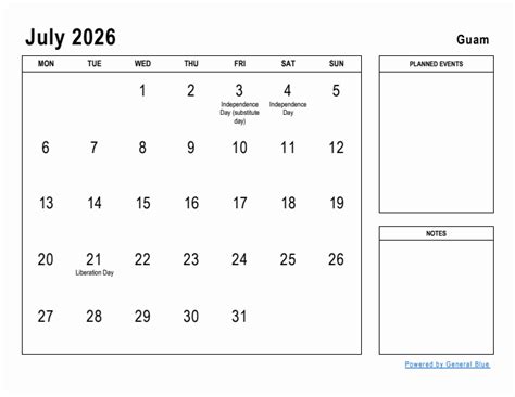 July 2026 Planner With Guam Holidays