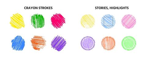 손으로 그린 색연필 스트로크와 이를 기반으로 한 스토리 하이라이트 커버의 예 크레파스에 대한 스톡 벡터 아트 및 기타 이미지 크레파스 벡터 이미지 기반 소셜 미디어