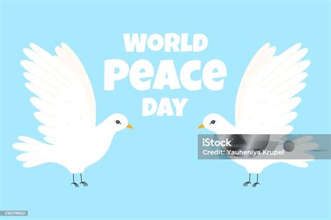 세계 평화의 날 비둘기와 함께 평화의 날 포스터 날아다니는 흰 비둘기 벡터 일러스트 레이 션 개념에 대한 스톡 벡터 아트 및 기타 이미지 Istock