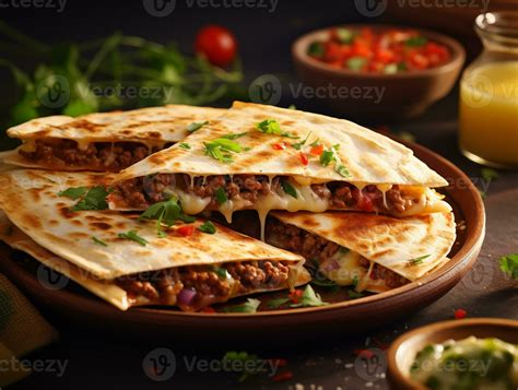 Ai Generated Delicious Mexican Quesadilla With Minced Meat Vegetables