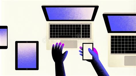 Modern Digital Workspace With Laptop Smartphone And Tablet Stock Image Image Of Purple