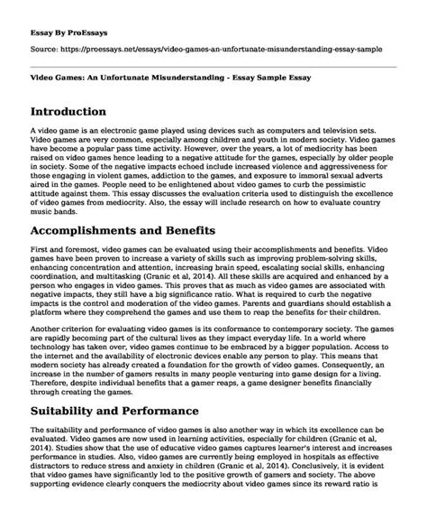 Video Games An Unfortunate Misunderstanding Essay Sample Free Essay Term Paper Example