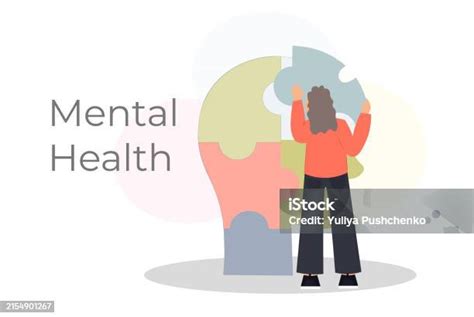 심장 직소 퍼즐로 뇌를 조립하는 사람 정신 건강 지원 개념 정신 건강의 웰빙 및 우울증 정신과 치료에서 마음 챙김 플랫 벡터 일러스트 레이 션 Mental Wellbeing
