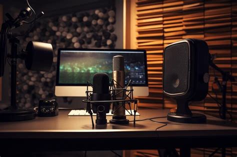 Premium AI Image A Voiceover Artists Recording Setup Featuring A Mi 00430 01