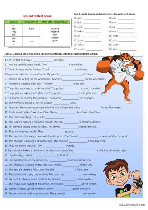Present Perfect Worksheet Present Perfect Continuous Tense Interactive