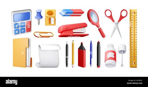 3d Stationery Tools Set Isolated Stock Vector Image And Art Alamy