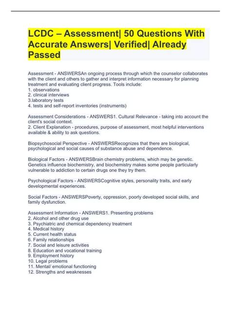 LCDC Assessment Questions With Accurate Answers Verified Already Passed LCDC Stuvia US