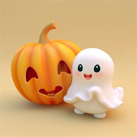 Premium Photo A Cute Little Ghost And Pumpkin
