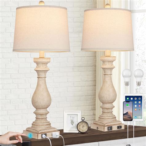 Cinkeda 29 Tall Table Lamp For Living Room Set Of 2 Vintage Bedside