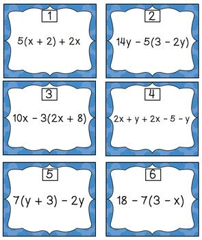 Simplifying Algebraic Expressions Task Card Activity SCOOT TPT
