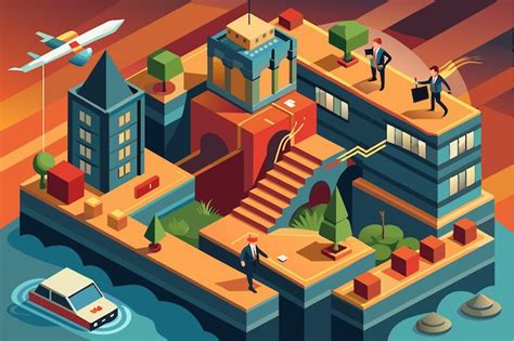 Characters Navigate A Vibrant Isometric Environment Filled With