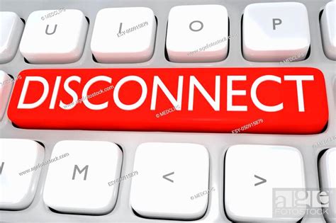 D Illustration Of Computer Keyboard With The Print Disconnect On A Red Button Stock Photo