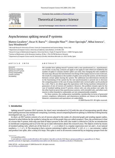 Pdf Theoretical Computer Science Asynchronous Spiking Neural P Systems Dokumentips