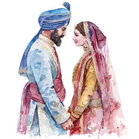 Premium Vector Elegant Sikh Wedding Couple Watercolor Clipart Isolated