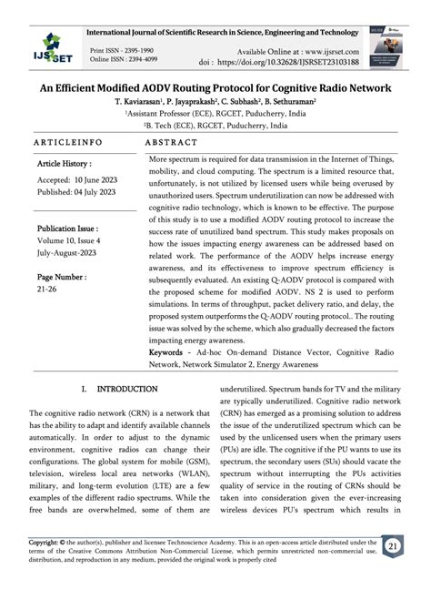 Pdf An Efficient Modified Aodv Routing Protocol For Cognitive Radio
