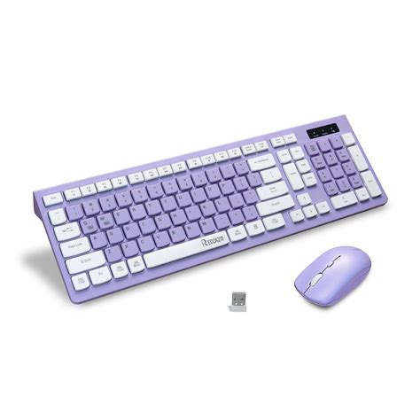 Reccazr 8100 Keyboard And Mouse Full Size Wireless Keyboard And Mouse Combo Purple