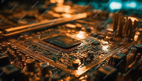 Premium Ai Image Futuristic Computer Chip Pattern On Motherboard Background Generated By Ai