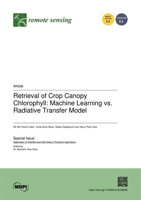 Pdf Retrieval Of Crop Canopy Chlorophyll Machine Learning Vs