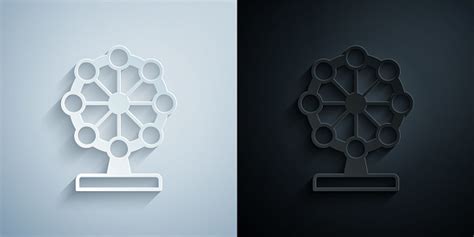 종이 컷 관람차 아이콘은 회색과 검은색 배경에 분리되어 있습니다 유원지 어린이 엔터테인먼트 놀이터 레크리에이션 공원 종이 아트 스타일 벡터 3차원 형태에 대한 스톡 벡터