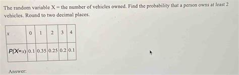 solved the random variable x the number of vehicles owned find the