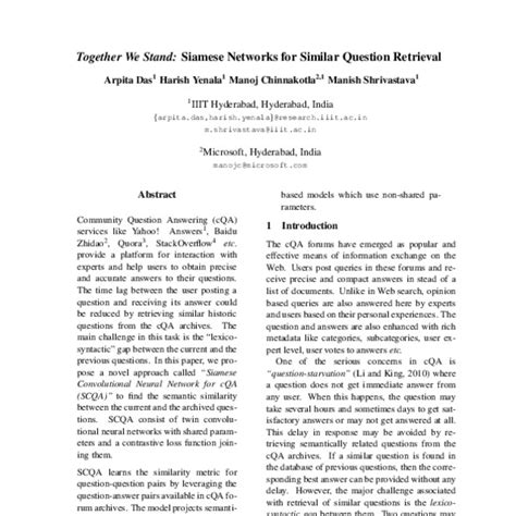 Together We Stand Siamese Networks For Similar Question Retrieval