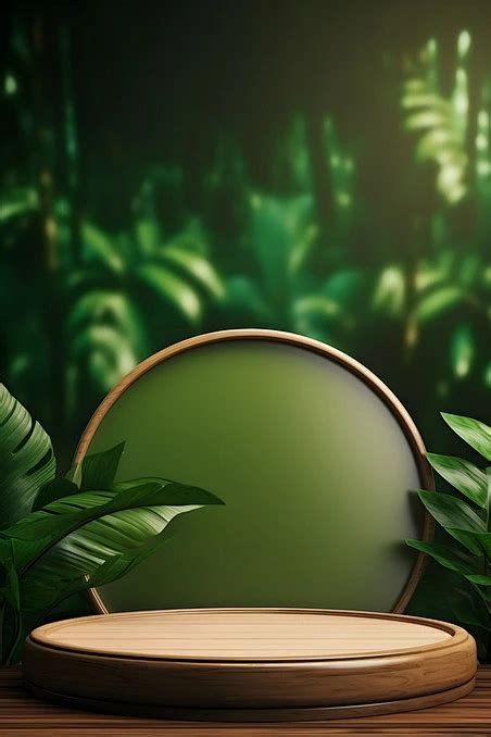 创意电商海报木色展台自然绿色春天产品展台背景 花瓣网
