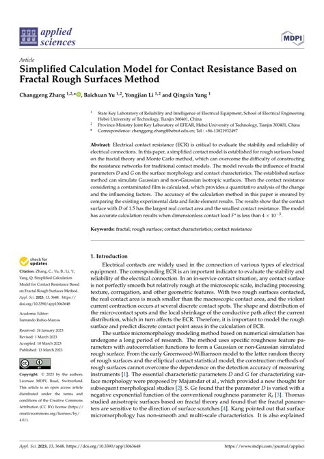Pdf Simplified Calculation Model For Contact Resistance Based On Fractal Rough Surfaces Method