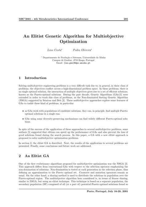Pdf An Elitist Genetic Algorithm For Multiobjective