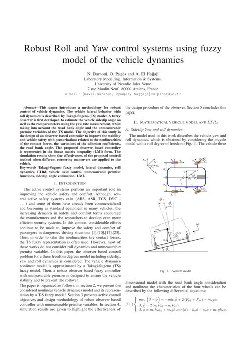 Pdf Robust Roll And Yaw Control Systems Using Fuzzy Model Of The Vehicle Dynamics