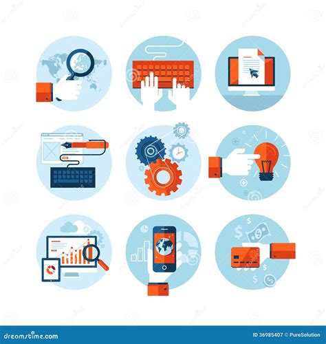 Set Of Modern Flat Design Icons On The Topic Of We Stock Vector Illustration Of Optimization