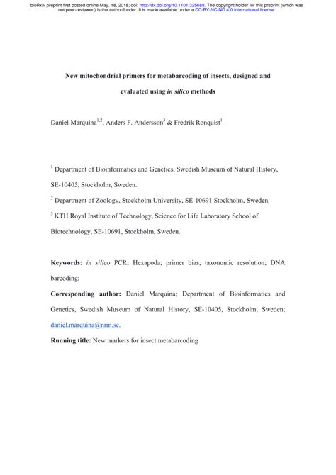 Pdf New Mitochondrial Primers For Metabarcoding Of Insects Designed